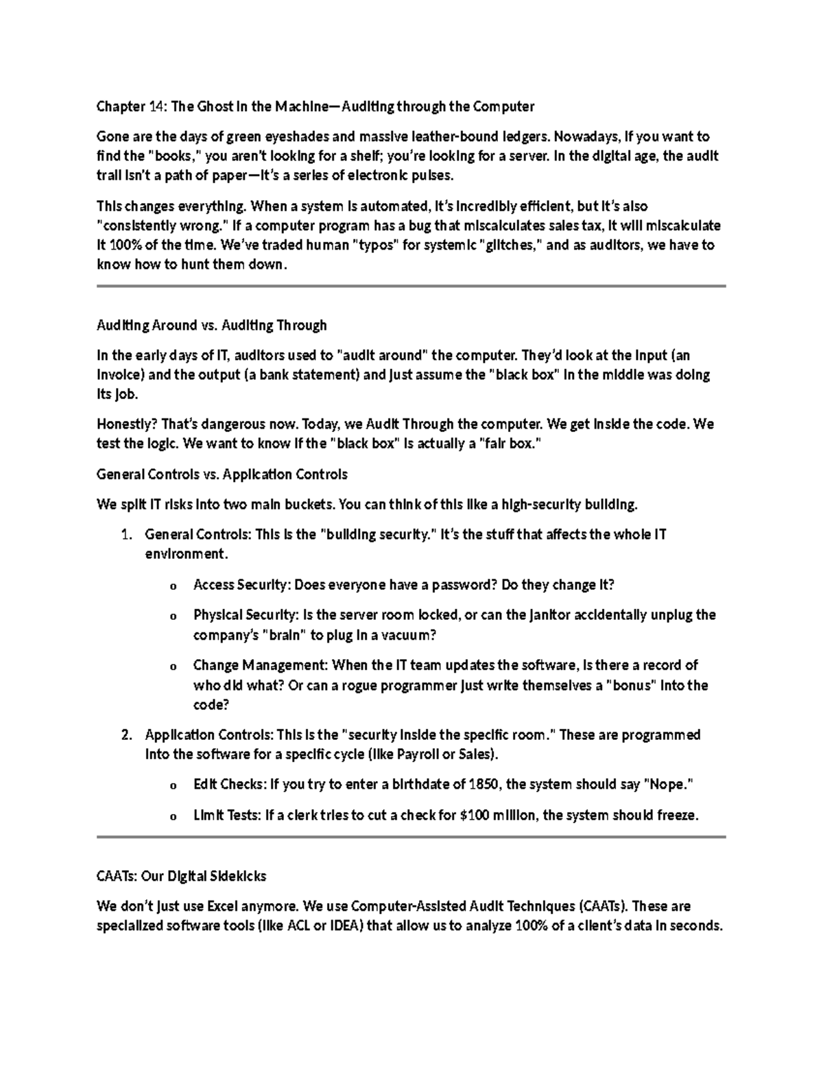 Foundations of Auditing and Assurance: Chapter 14 Review - Studocu