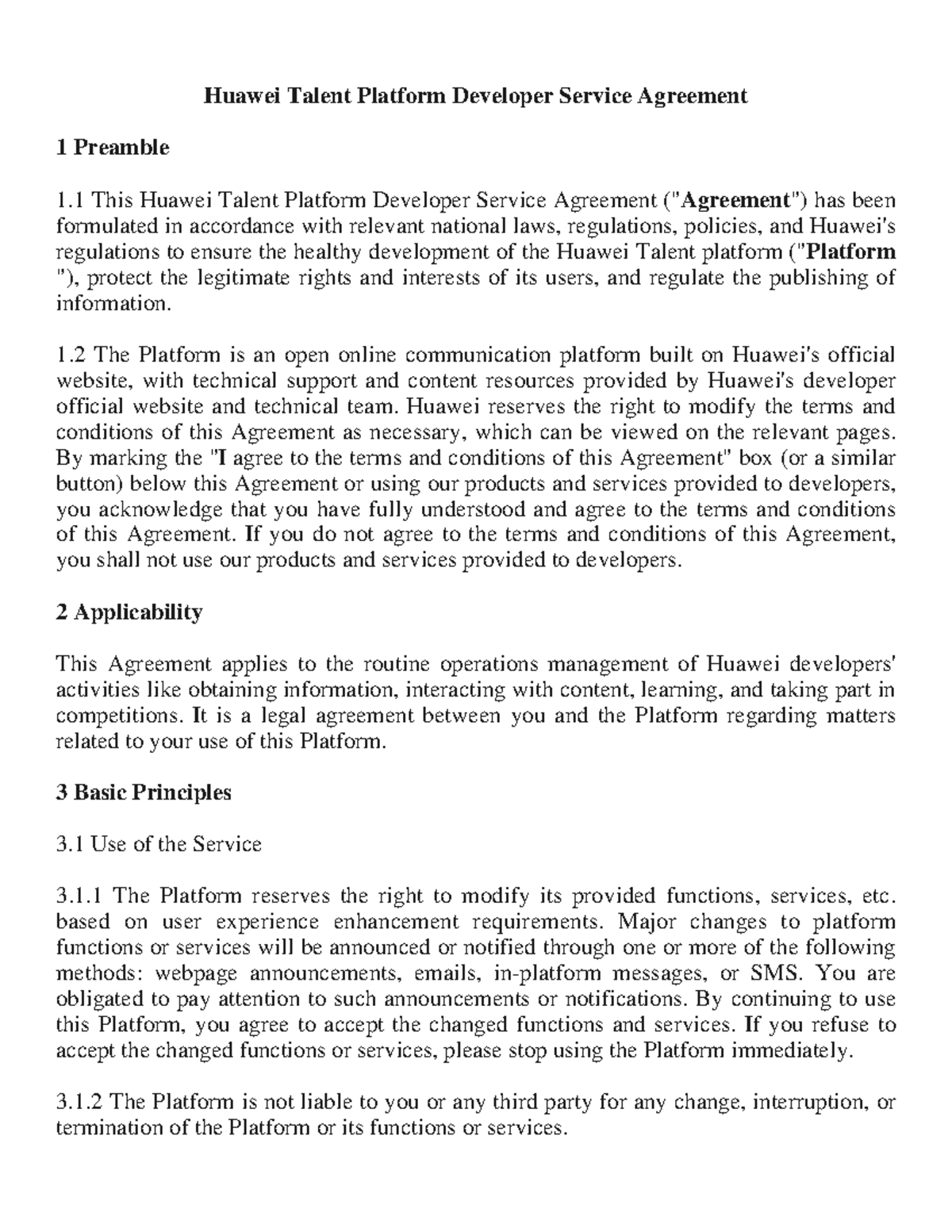 Huawei Talent Platform Developer Service Agreement Overview - Studocu