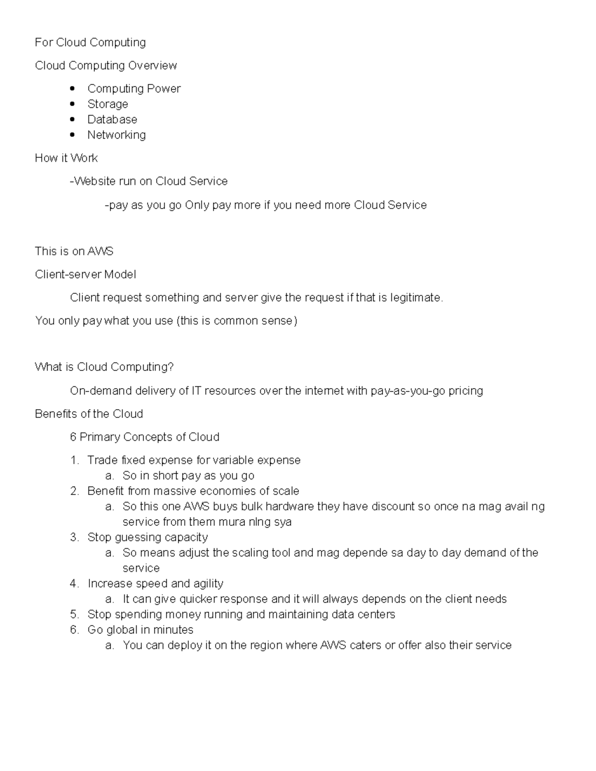 Cloud Computing Overview: Key Concepts and AWS Services - Studocu