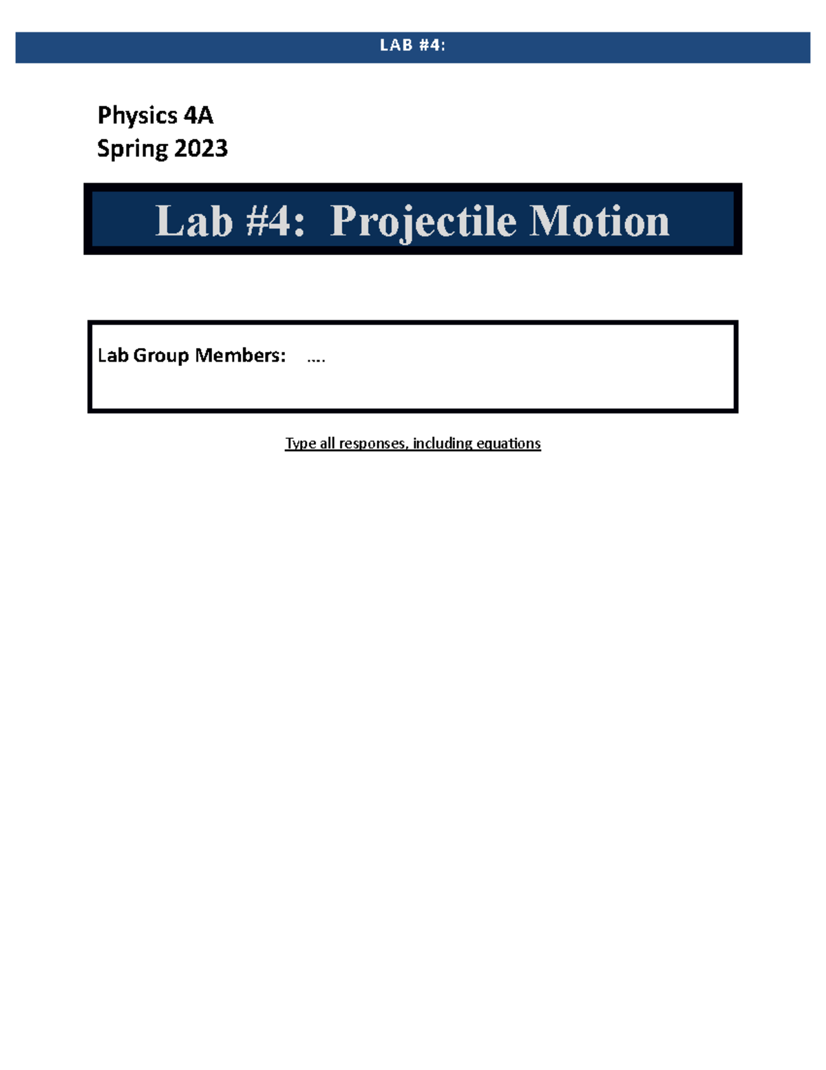 Physics 4A Lab 4: Analyzing Projectile Motion and Range τηrοverage ...