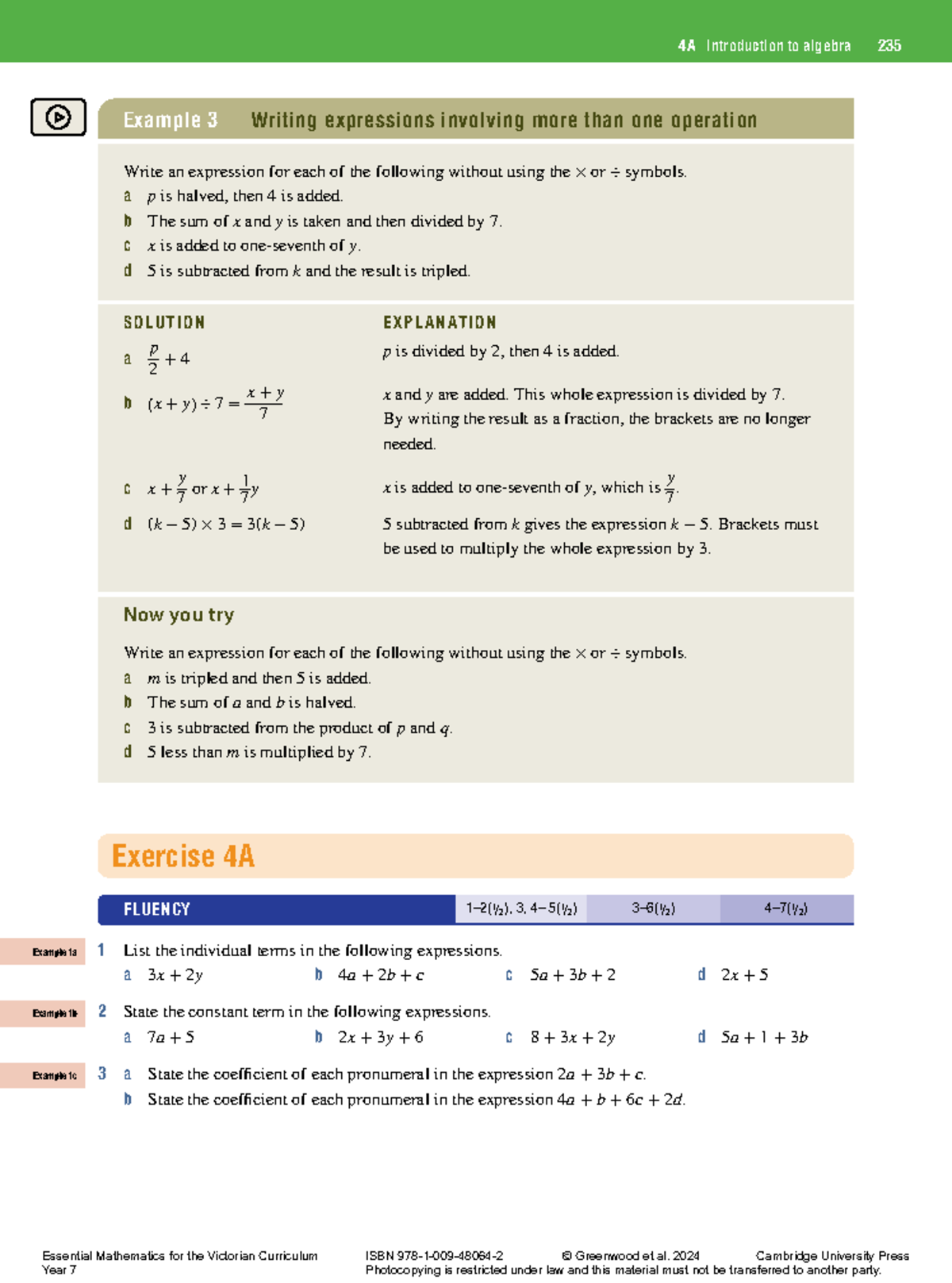 4A Algebra Expressions: Writing & Evaluating Operations - Studocu