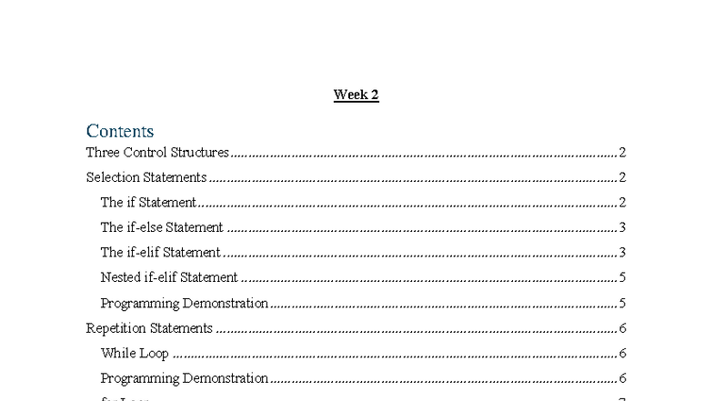 Lecture 2 - Contents - Week Three Control Structures Selection ...