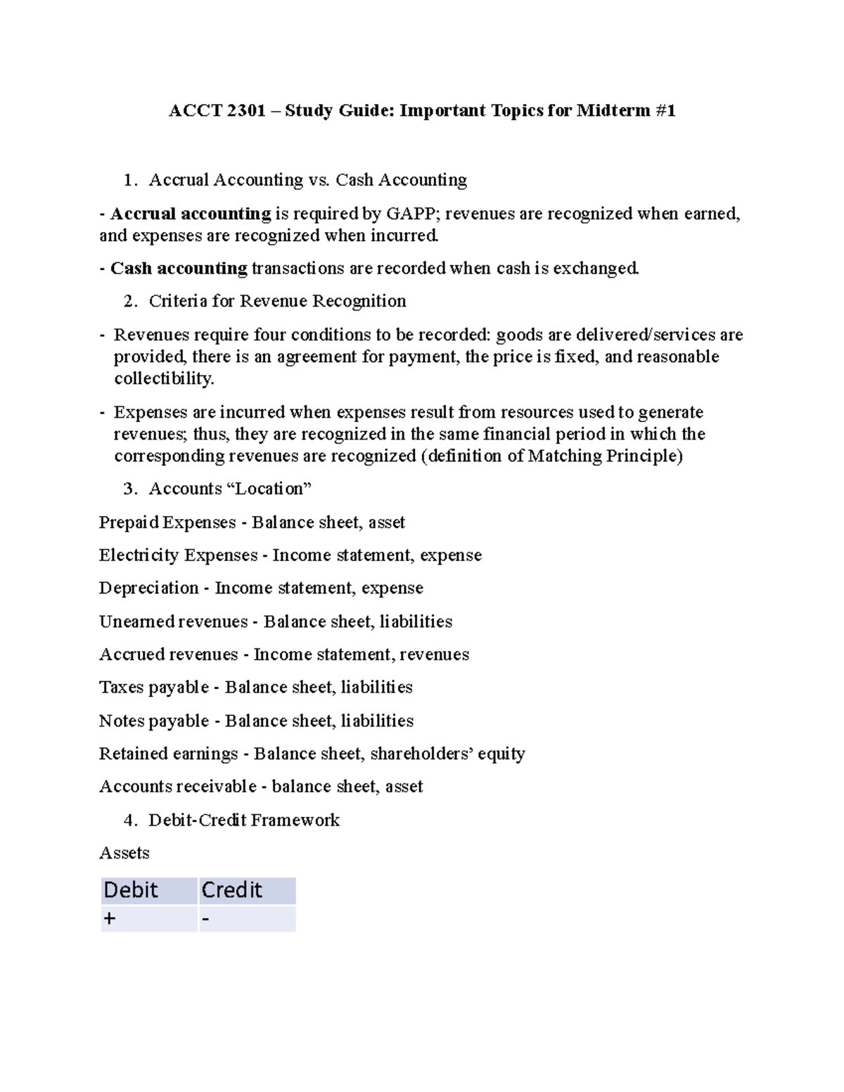 ACCT 2301 - Midterm 1 Study Guide: Key Topics & Concepts - Studocu