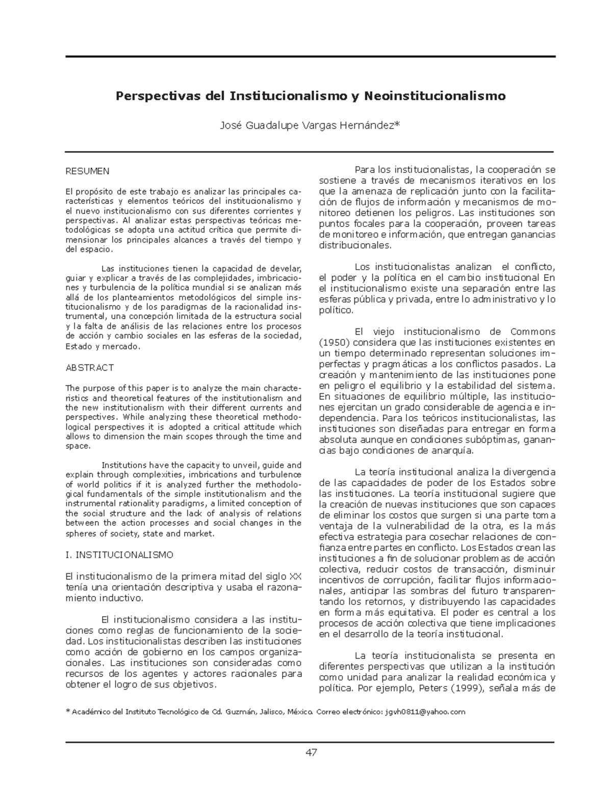 Perspectivas del Institucionalismo y Neoinstitucionalismo (Ciencia ...