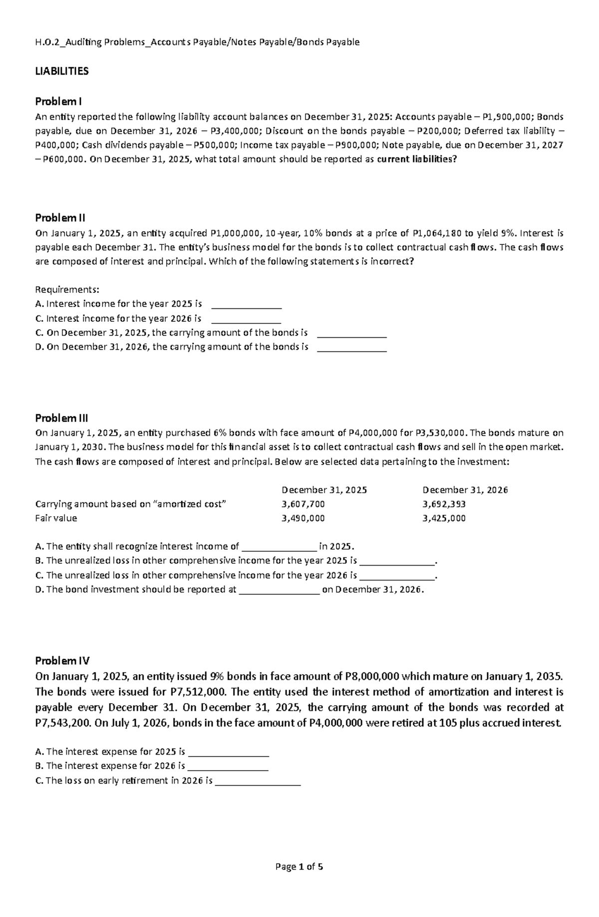 Aud-Prob 02 AP NP BP - Accounts Payable & Bonds Payable Problems - Studocu