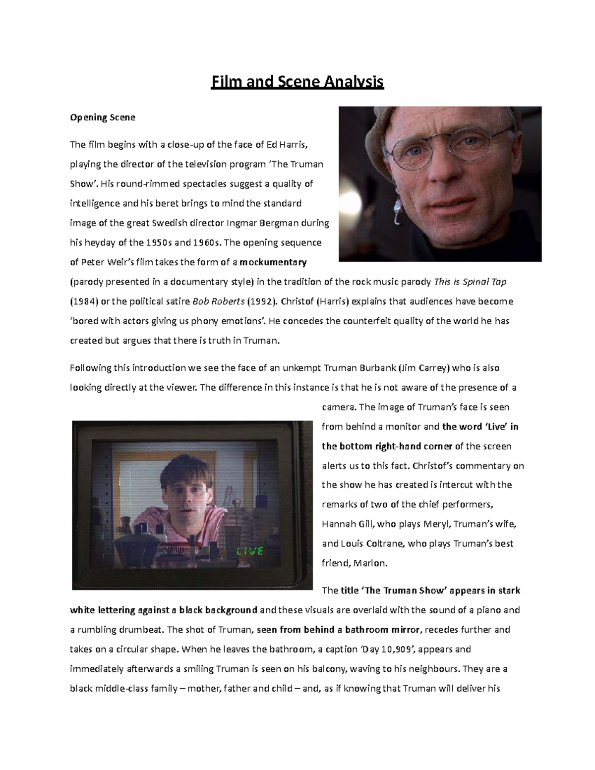 Film and Scene Analysis: The Opening Sequence of The Truman Show - Studocu