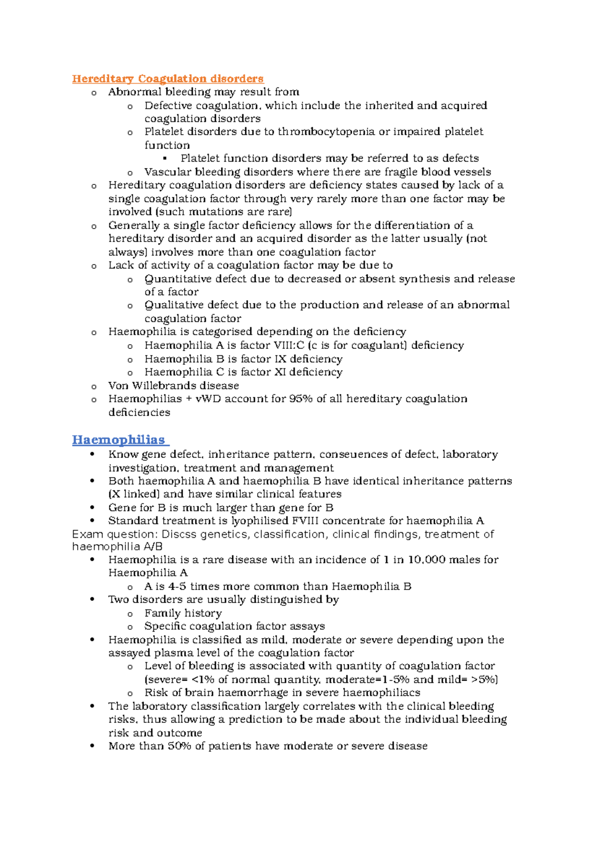 Hereditary coagulation disorders notes - They also bleed extensively ...