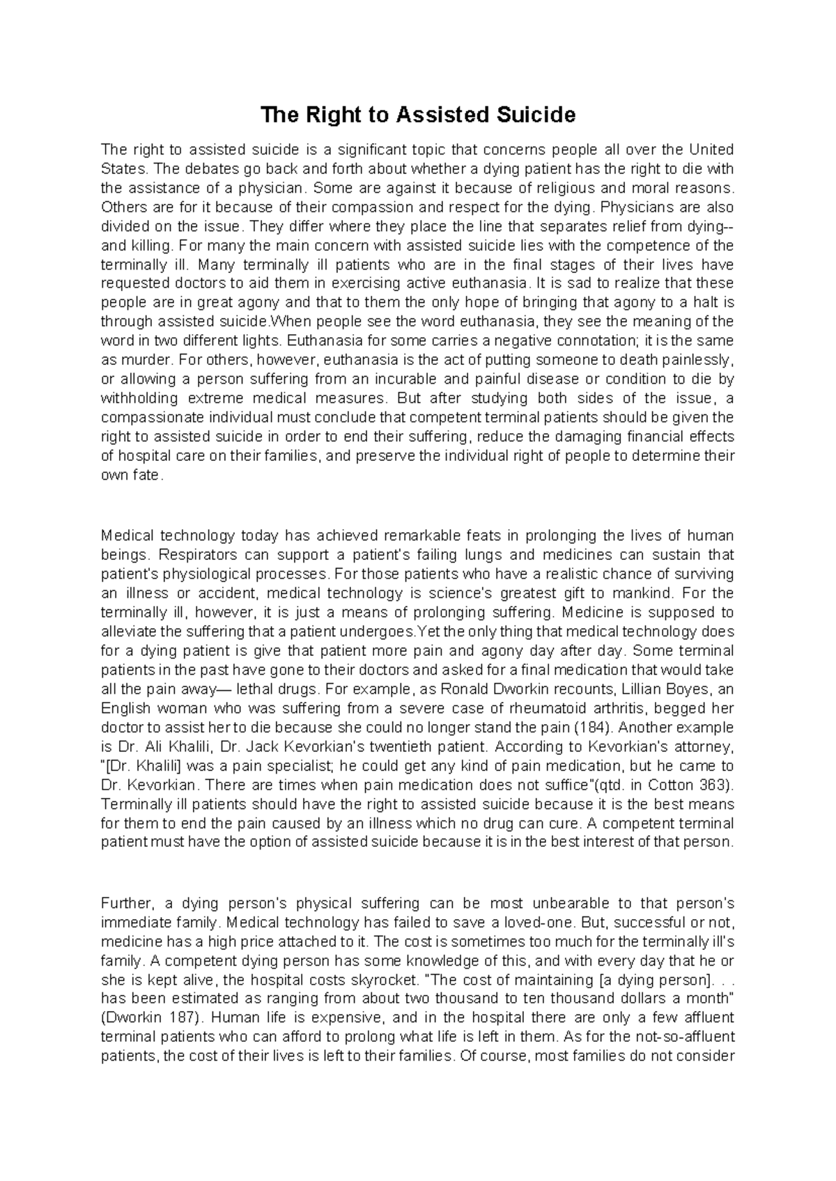 The Right to Assisted Suicide: Analyzing Ethical and Medical ...