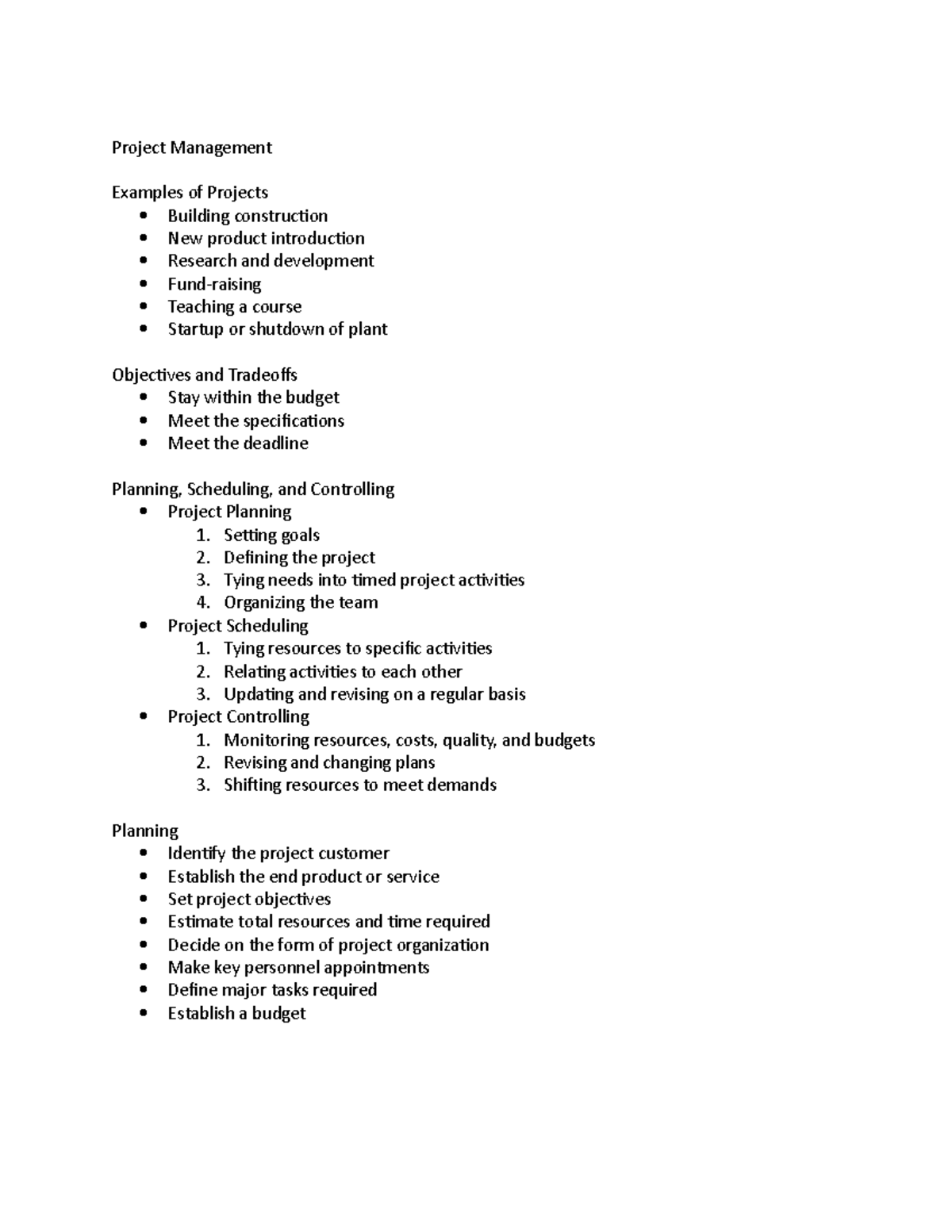 Project Management - Lecture notes 12-17 - Project Management Examples ...