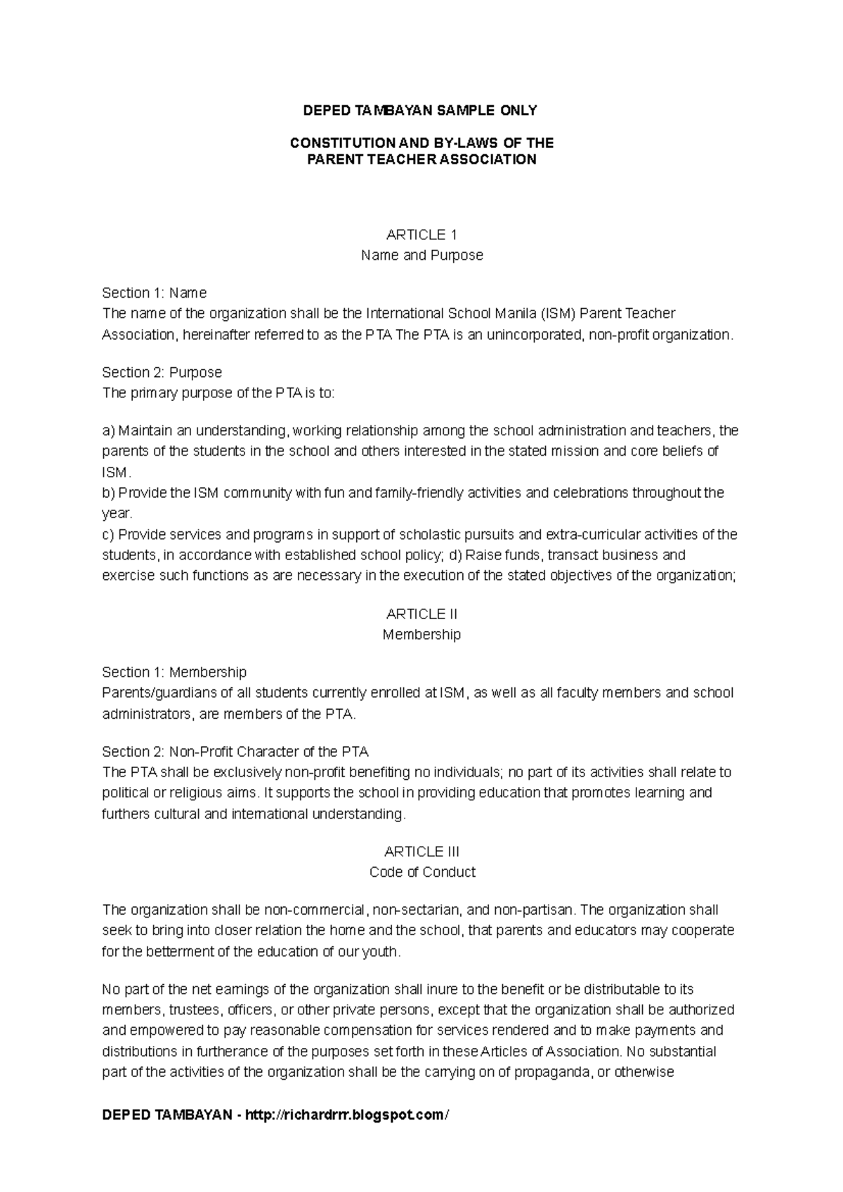 419806054 Constitution AND BY LAWS OF THE PTA docx - DEPED TAMBAYAN ...