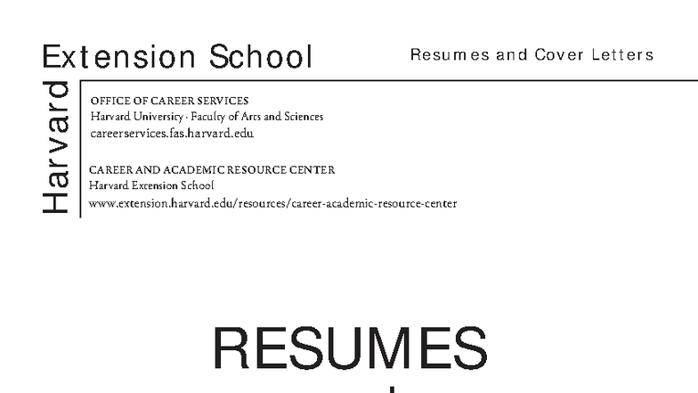 Resumes and Cover Letters Guide for Harvard Extension School Students ...
