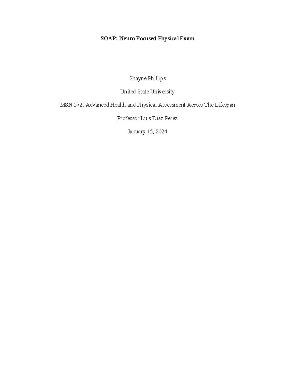 MSN 572 - Neuro SOAP Note Example for Tension Headache Assessment - Studocu