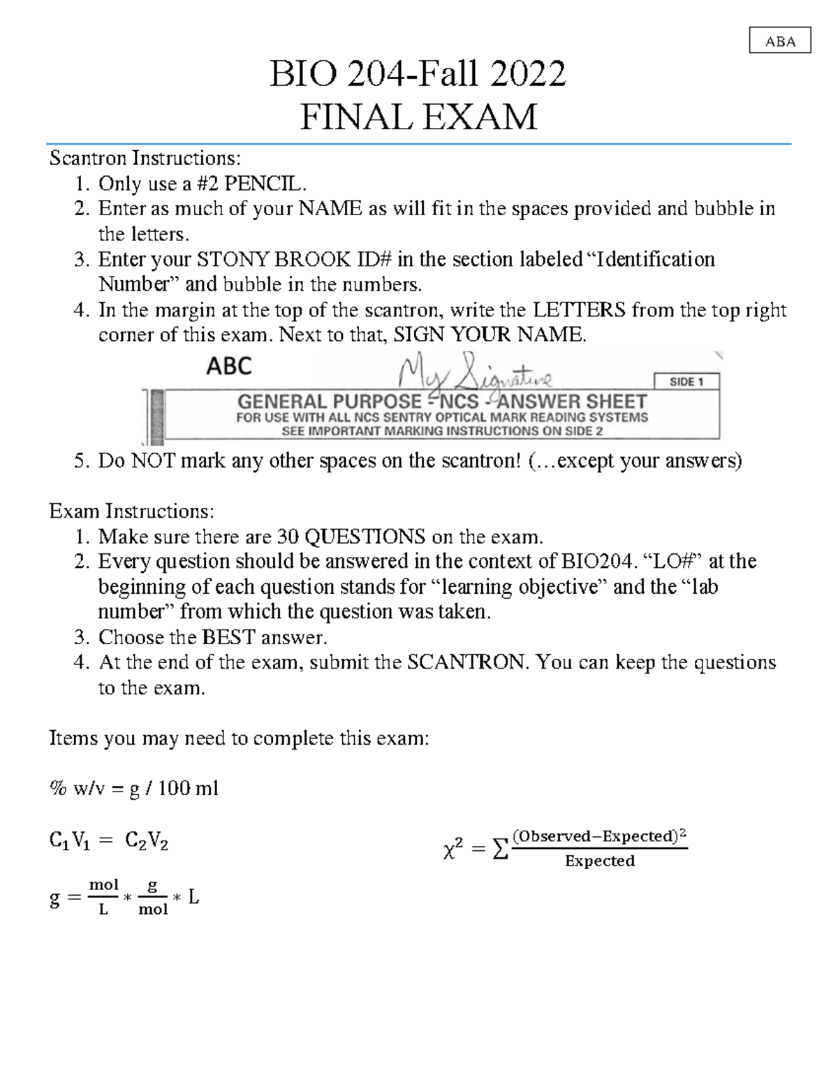 Final Exam Answers for BIO204 - F22 Academic Assessment - Studocu