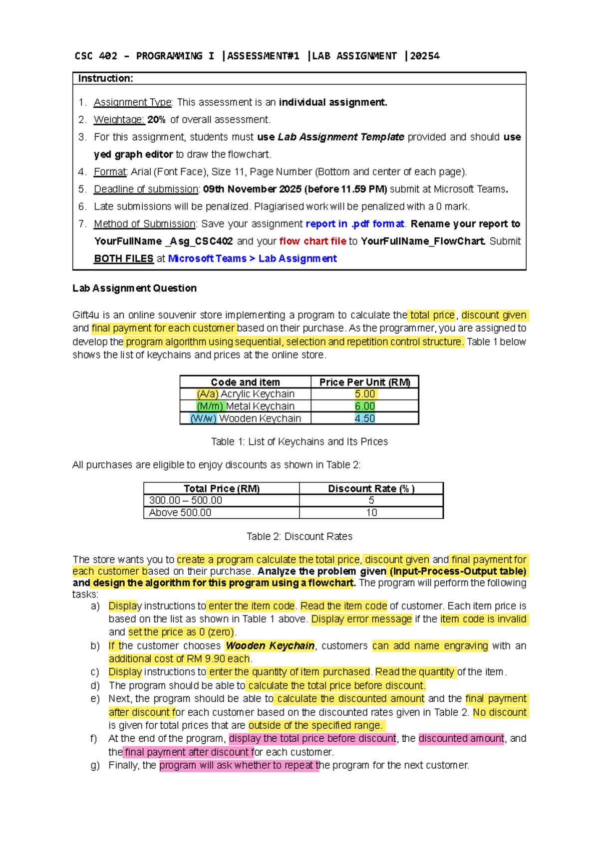 CSC 402 Programming I Lab Assignment: Flowchart Development Guide - Studocu