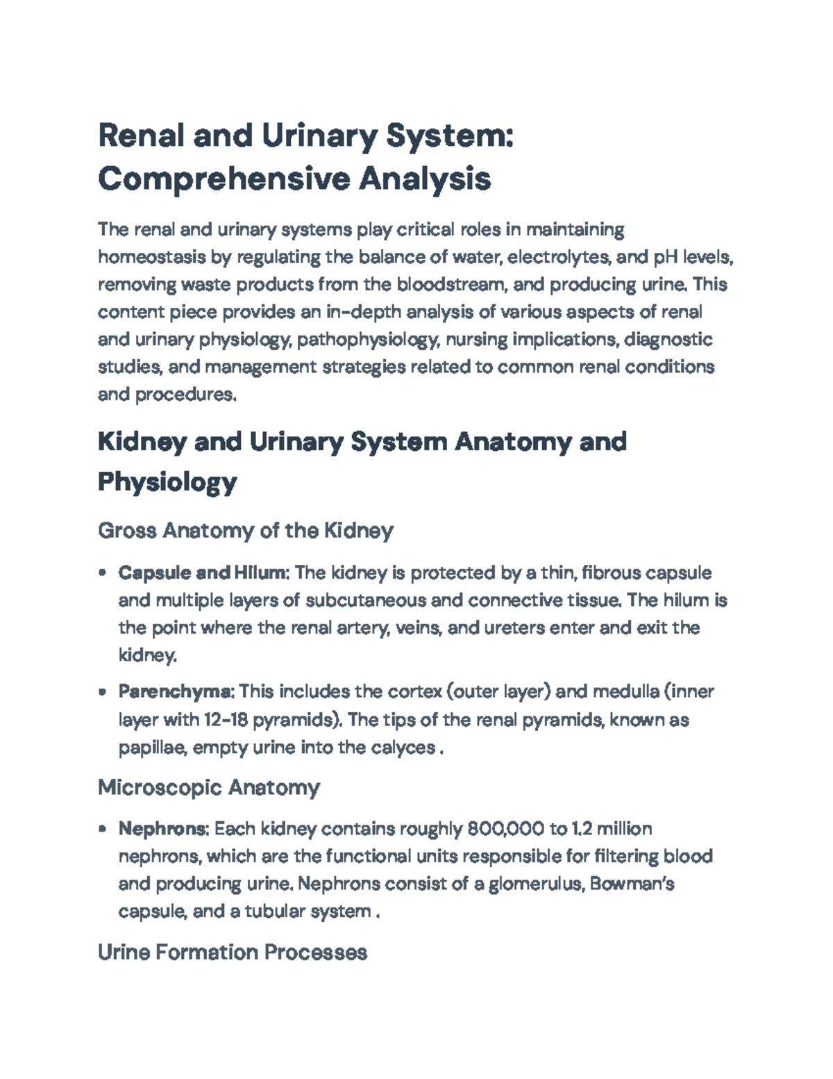 Renal and Urinary Systems: Comprehensive Nursing Analysis and ...