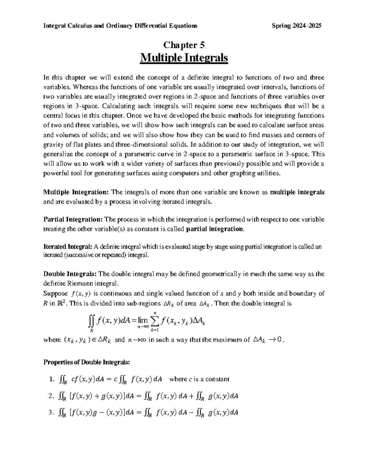 Math 2 final merged 2 - pratice - ####### Chapter 5 Multiple Integrals ...