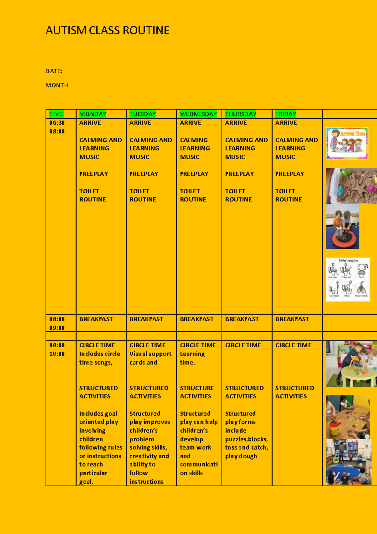 Autism Class Routine & Schedule for Daily Activities - Studocu