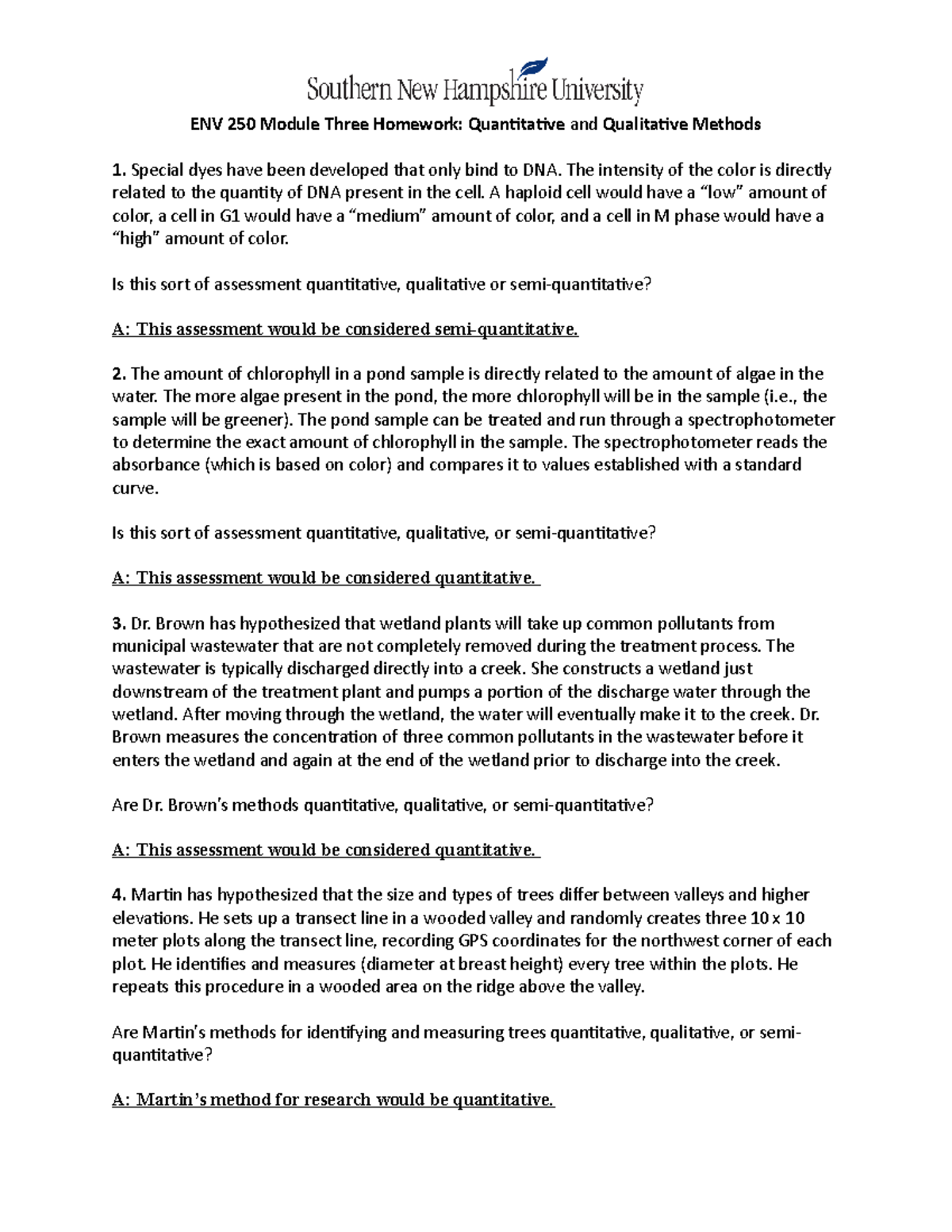 ENV 250 Module Three Homework: Quantitative vs. Qualitative Methods - Studocu
