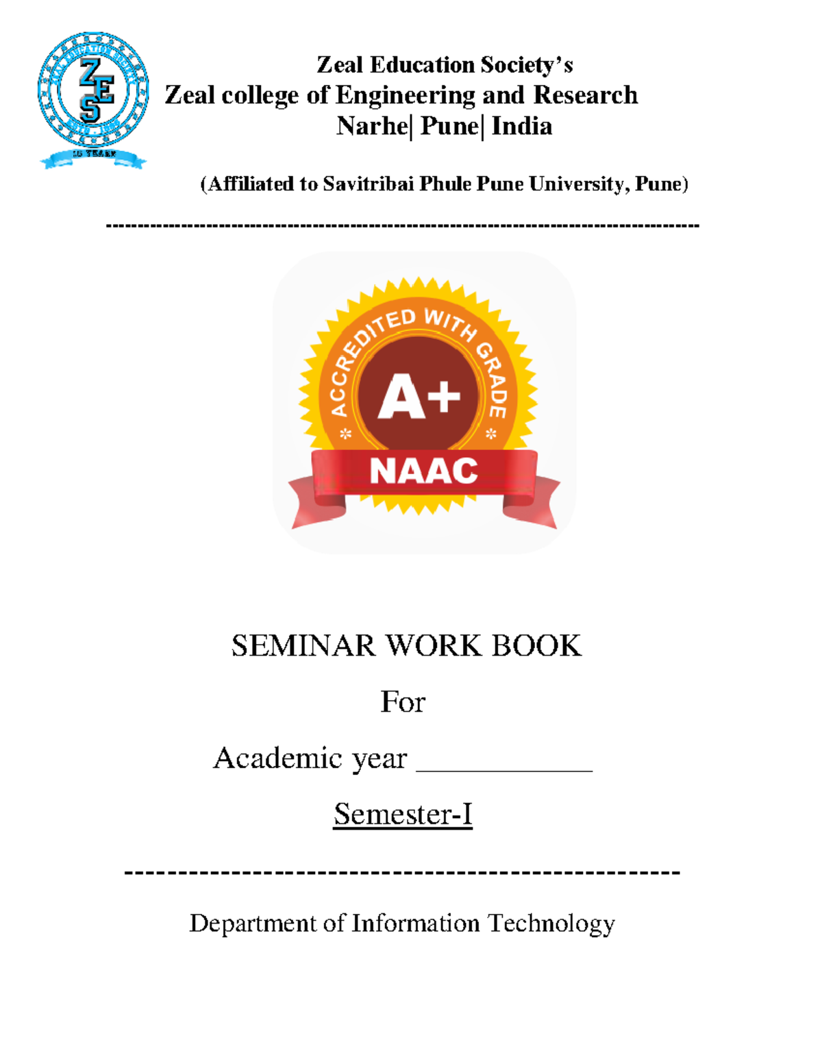 TE Seminar Diary Academic Year-2023-24 - Zeal Education Society’s Zeal ...
