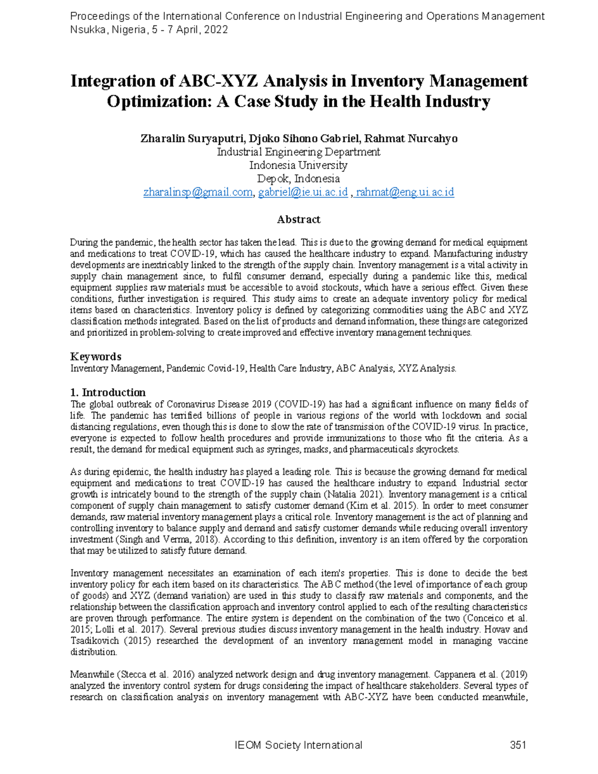 Integration of ABC and XYZ Analysis in Inventory Management for Health ...