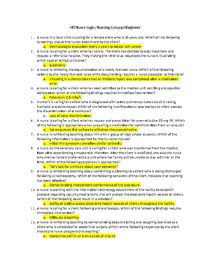 ATI Knowledge Beginner - ATI Nurse Logic 2: Knowledge and Clinical ...