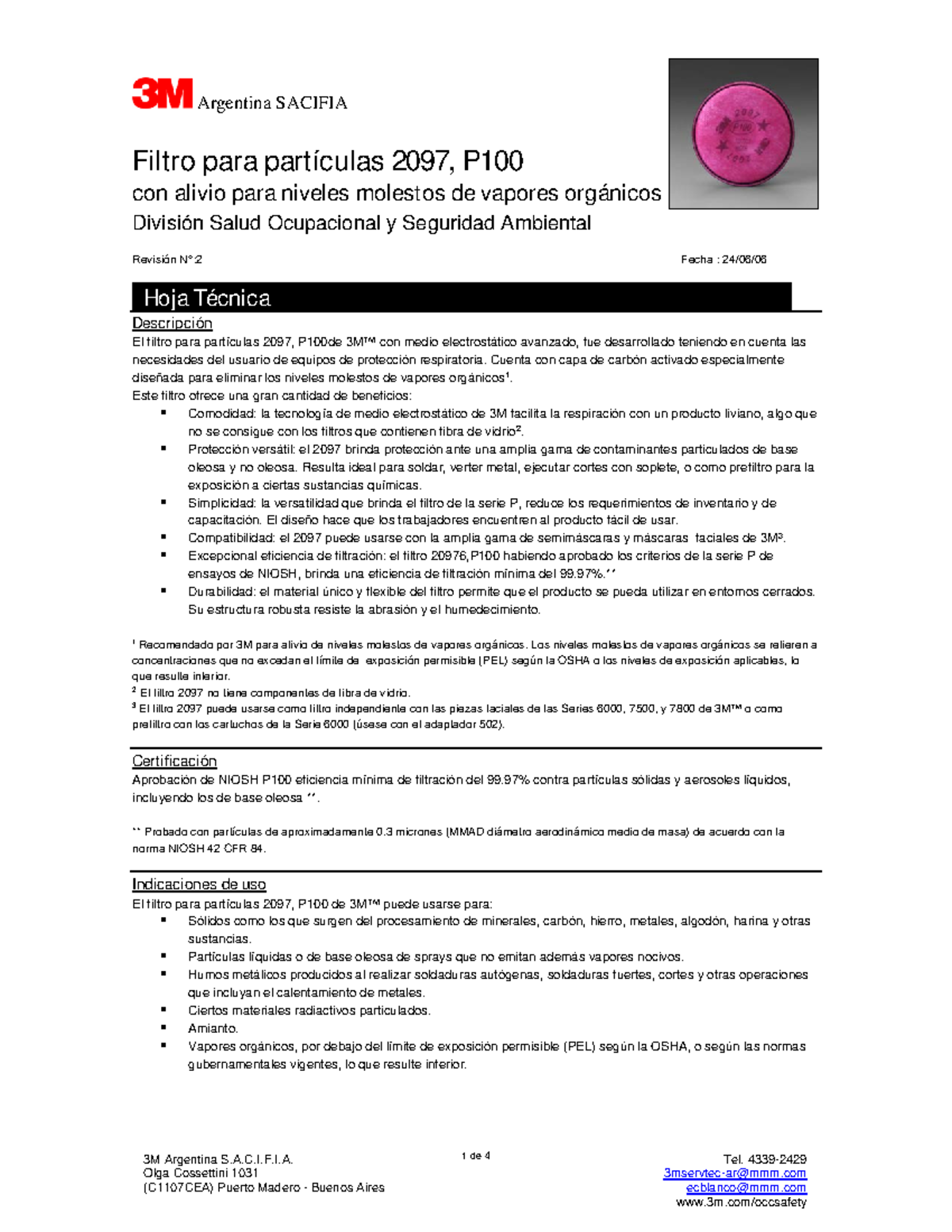 Ficha tecnica 3m filtro 2097 vapores organicos s2000 segutecnica ...