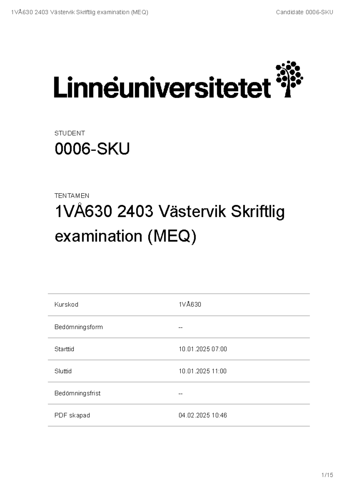 1VÅ630 2403 Västervik Skriftlig Examination (MEQ) - Fallstudie om Alf ...