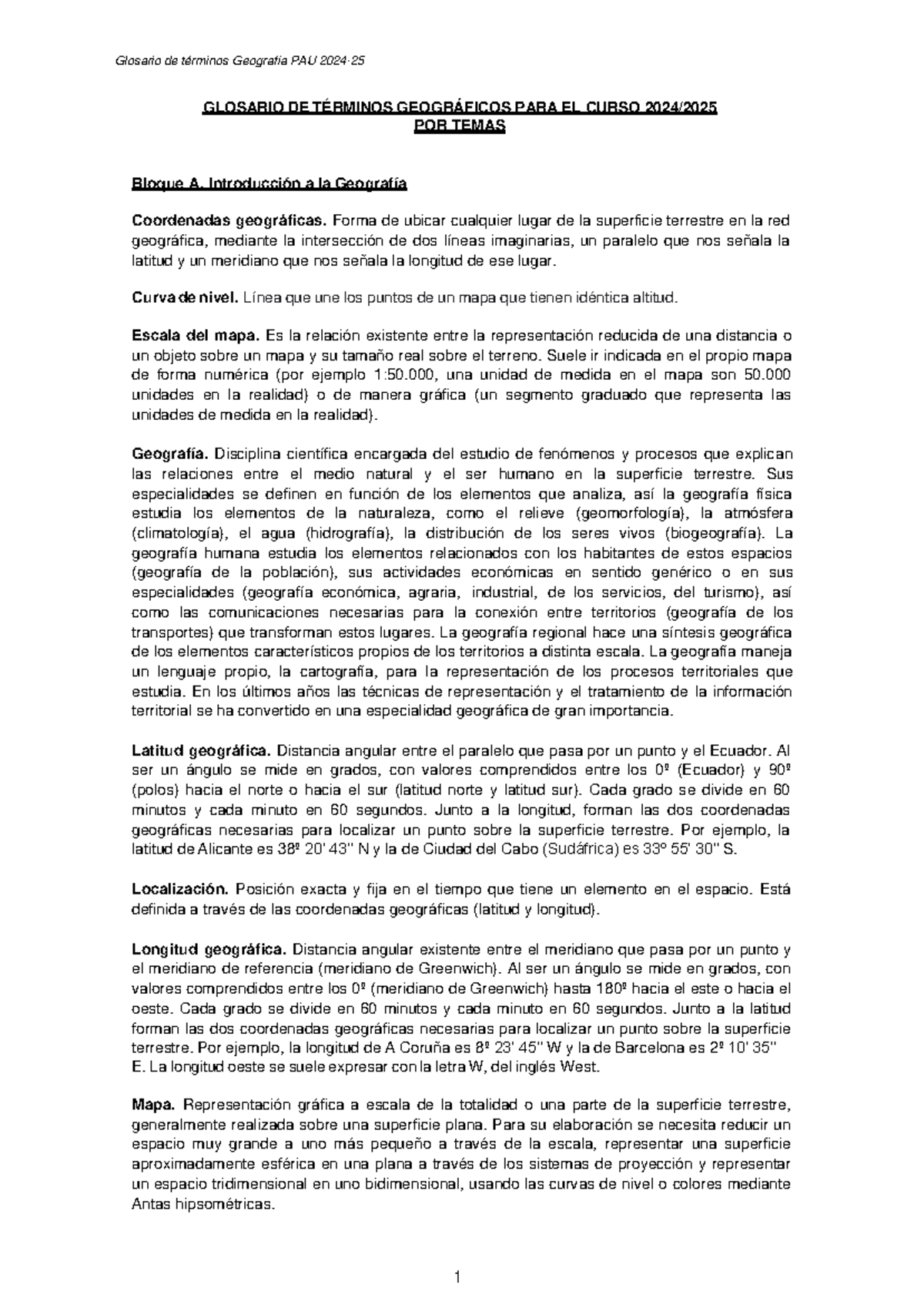 Glosario de Términos Geográficos para Geografía PAU 2025 - Studocu