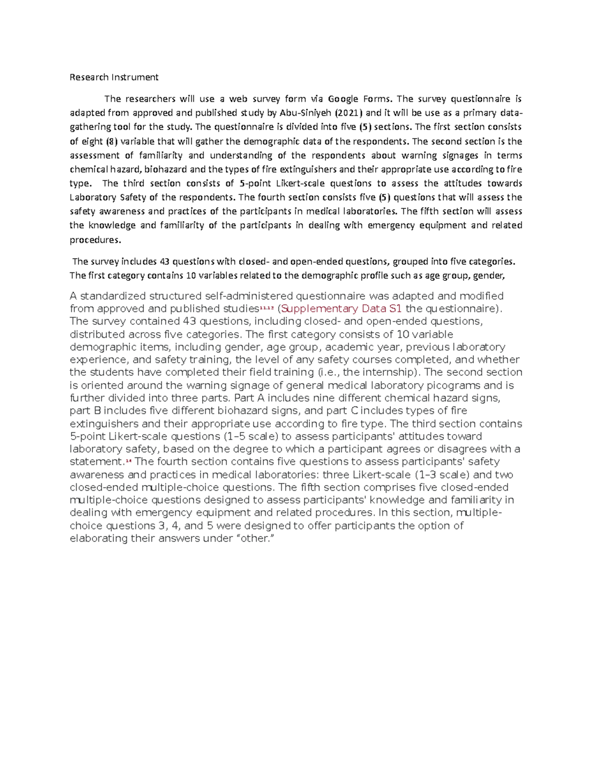 Research Instrument - .... - Research Instrument The researchers will ...