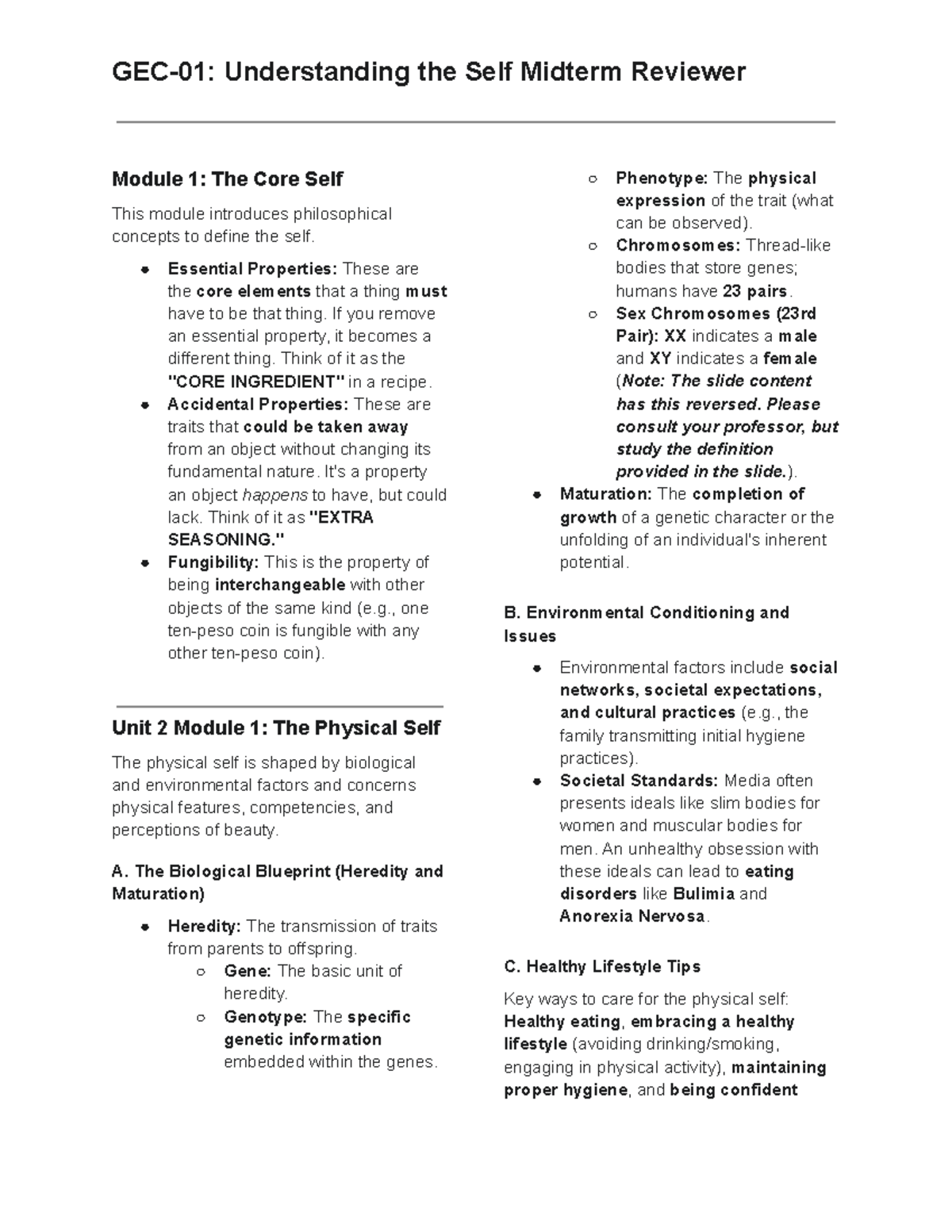 Understanding The Self Midterm Reviewer Module 1 3 Studocu