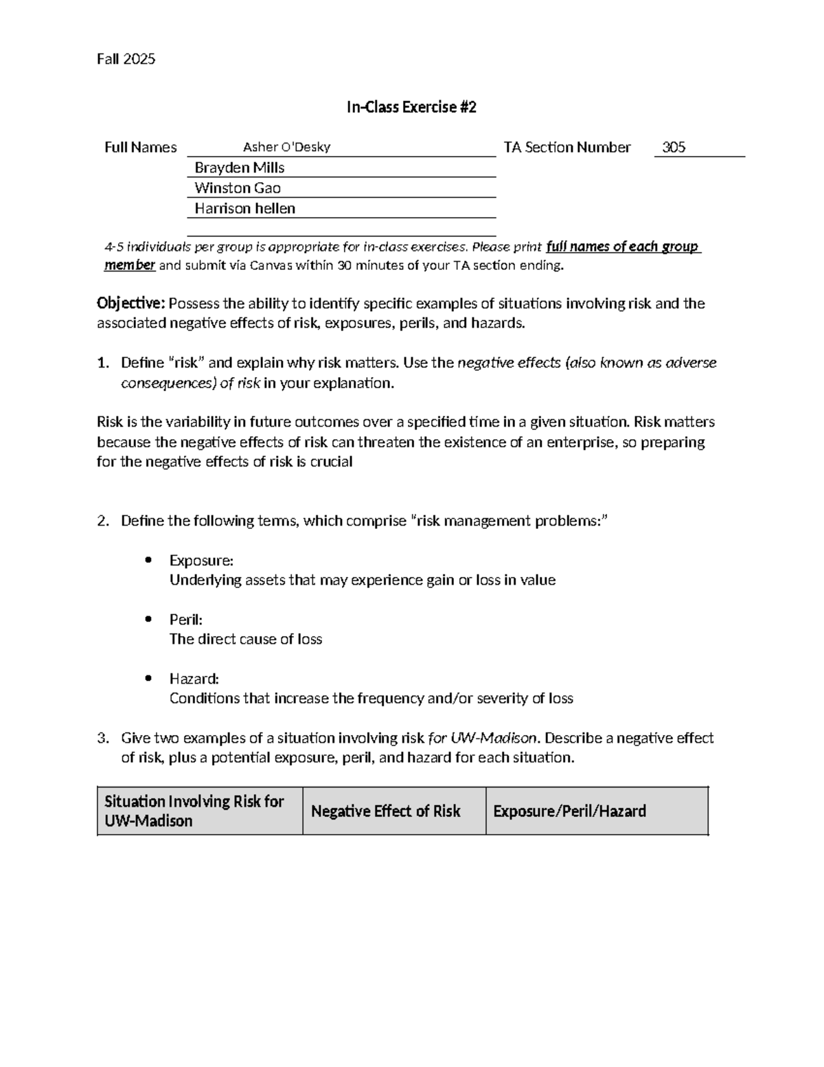 RMI300 F25 ICE2 Risk Management Group Exercise Submission - Studocu