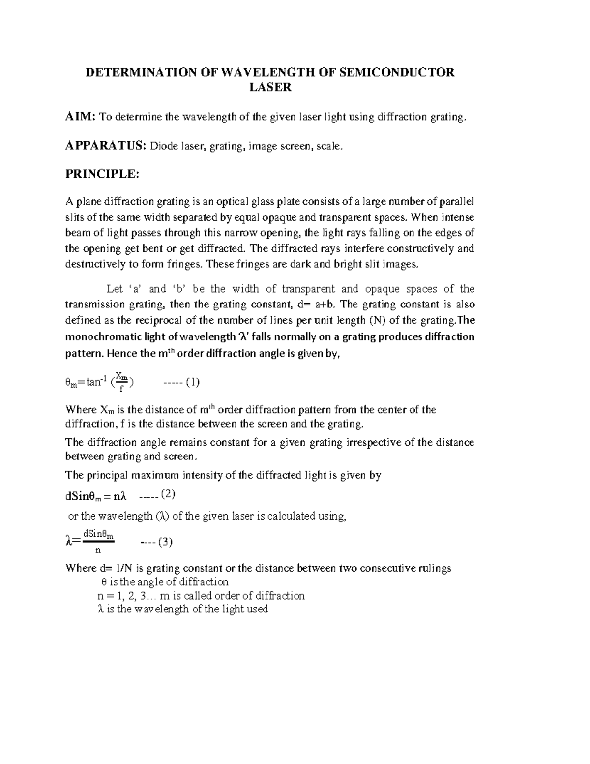 Physics lab manual - DETERMINATION OF WAVELENGTH OF SEMICONDUCTOR LASER ...
