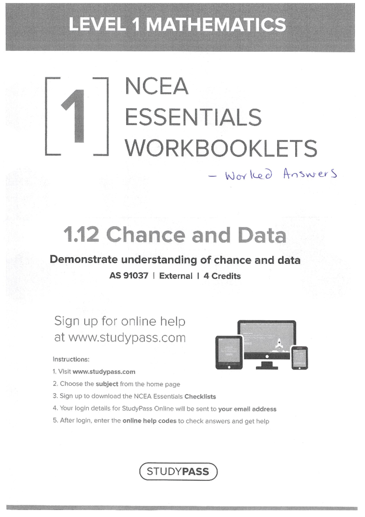 Level 1 Mathematics NCEA 1.12 Chance and Data Workbook Answers AS 91037 ...