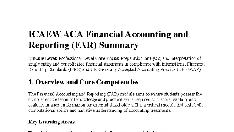 Icaew ACA Financial Accounting and Reporting - ICAEW ACA Financial ...