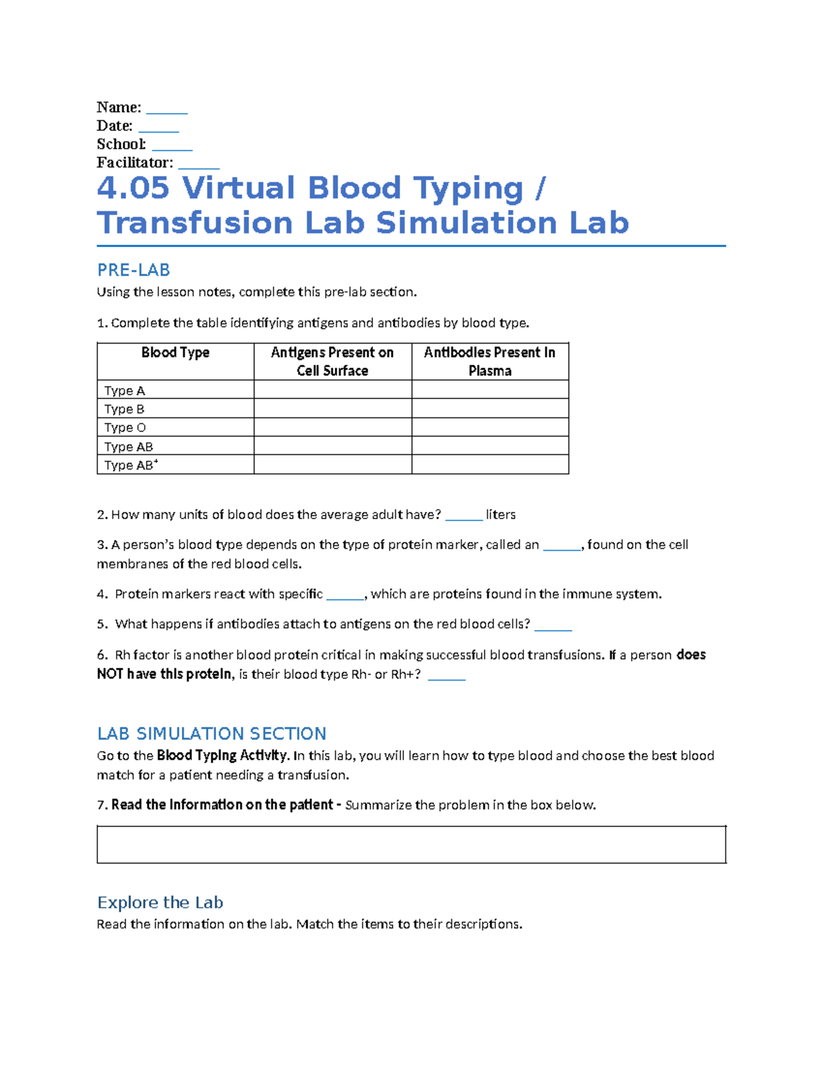 04-05 blood typing lab simulation notes and analysis - Studocu