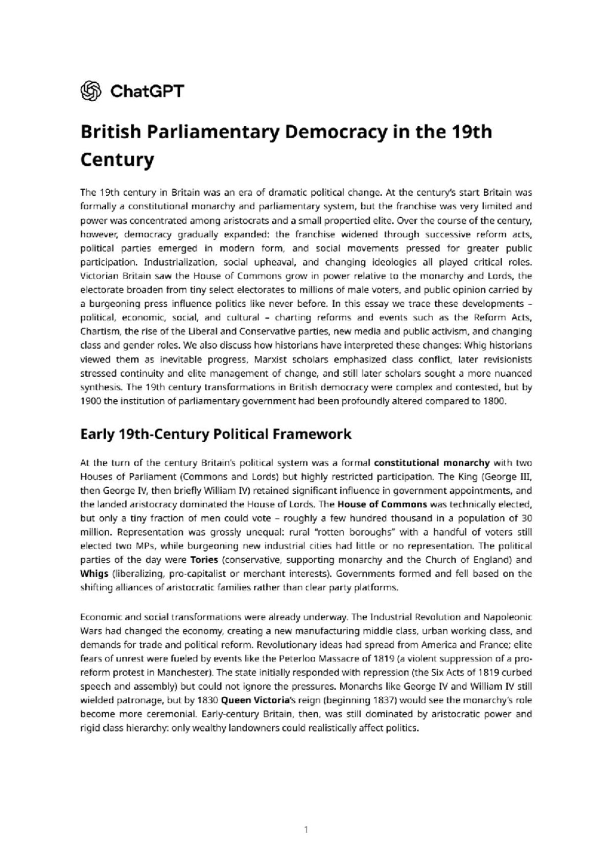 British Parliamentary Democracy in the 19th Century: A Comprehensive ...