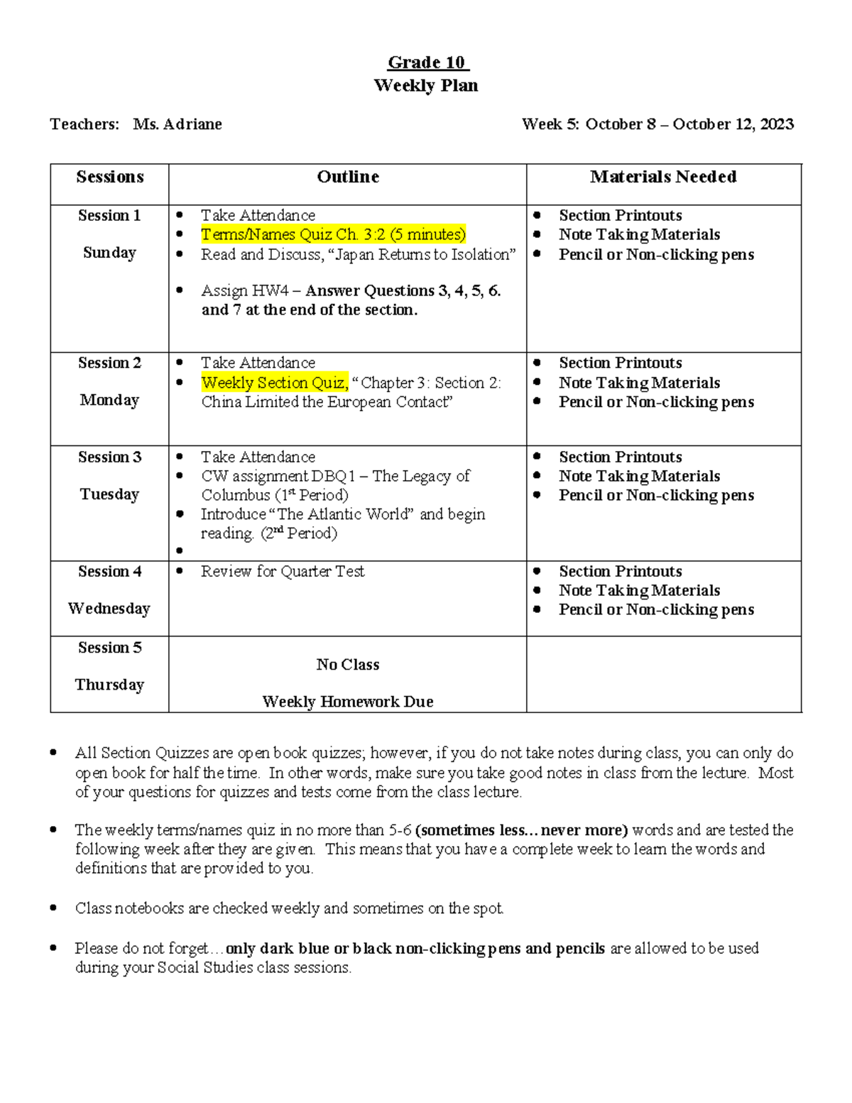 Grade 10 - Week 5 Plan: Social Studies & Geometry Overview - Studocu