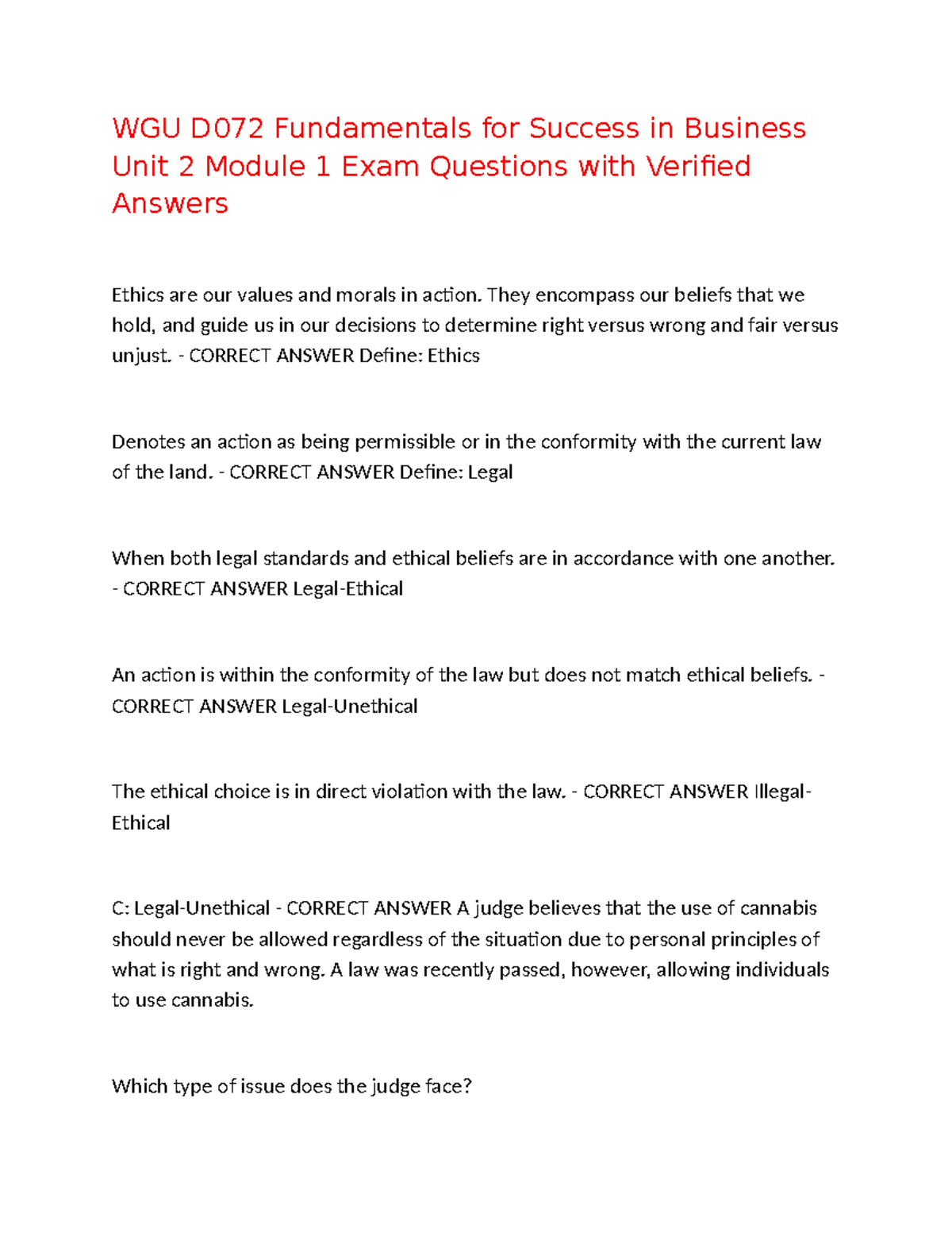 WGU D072 Unit 2 Module 1 Exam: Ethics & Values Explained - Studocu