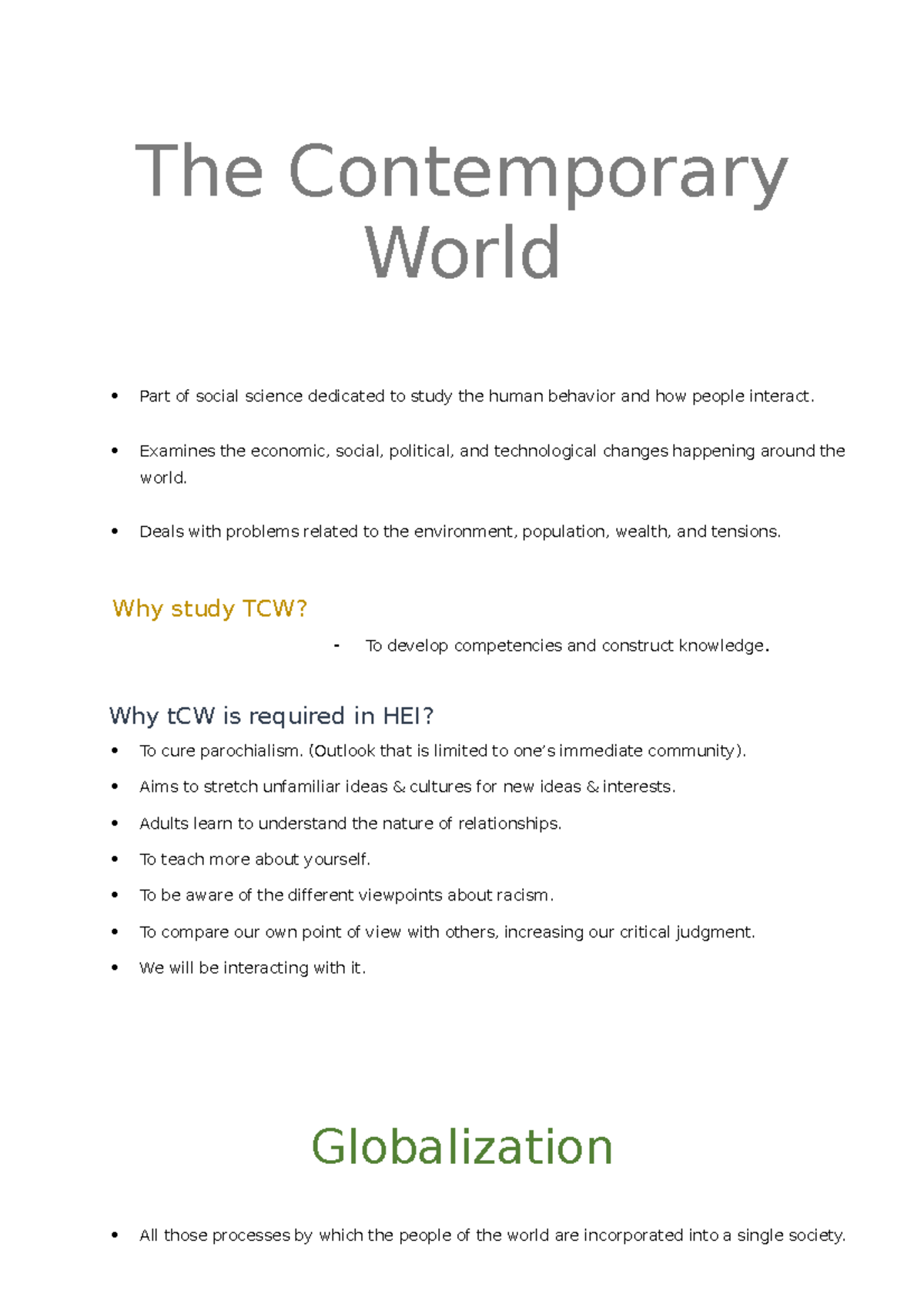 The Contemporary World: Understanding Globalization and Its Impacts ...