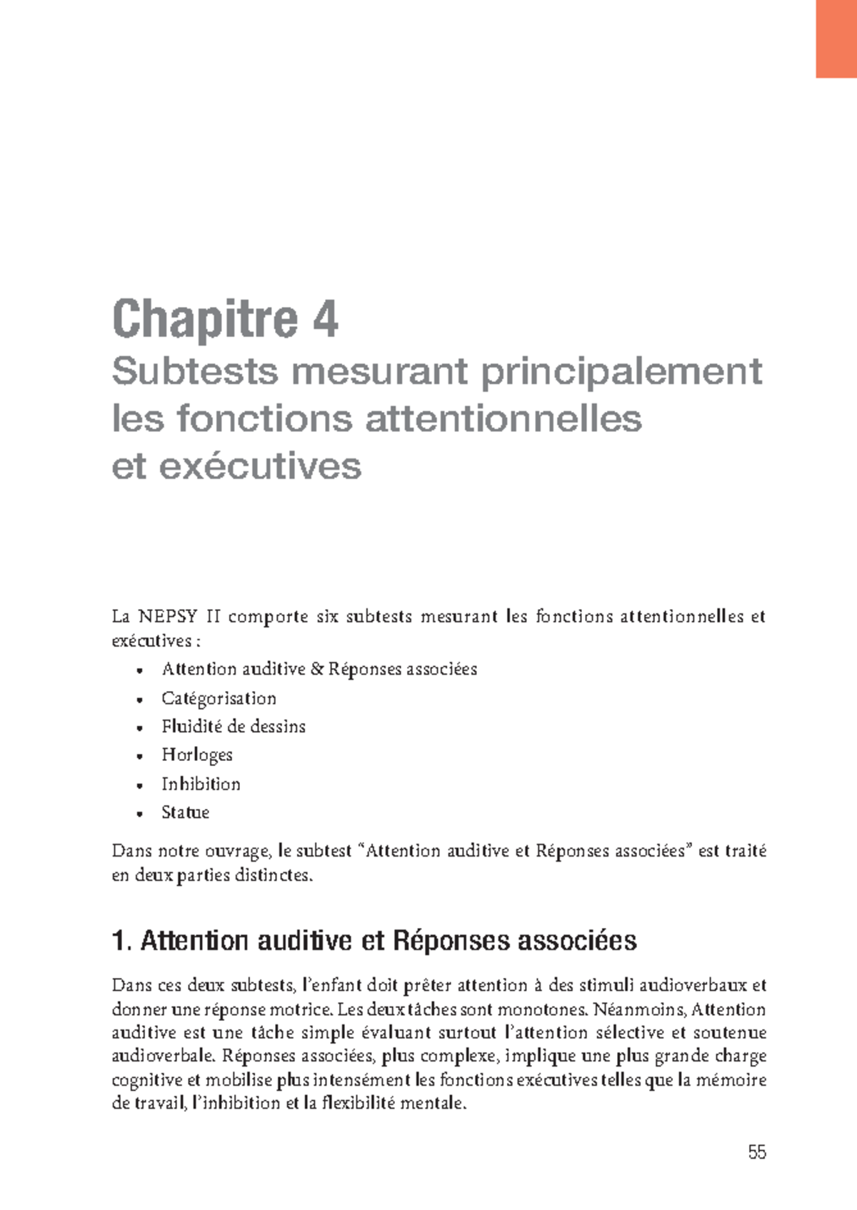 NEPSY II - Subtests des Fonctions Attentionnelles et Exécutives - Studocu
