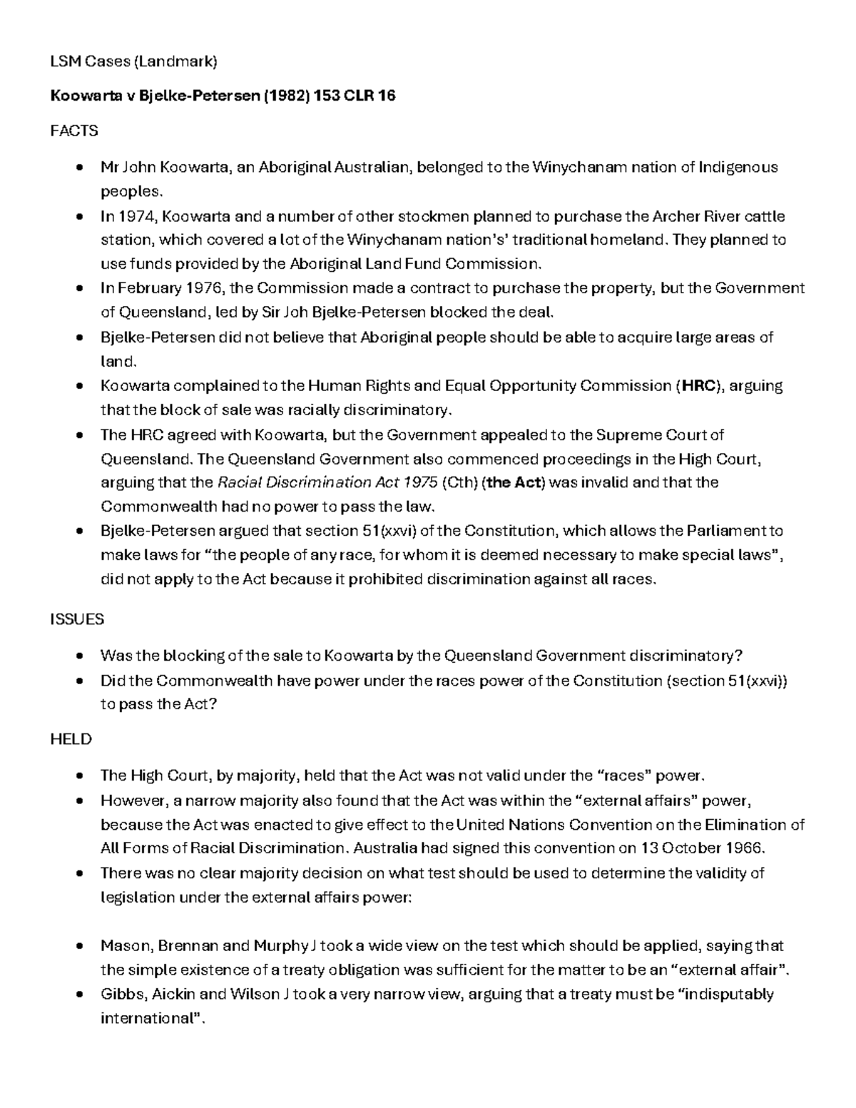 LSM Assessment: Landmark Cases in Constitutional Law Checklist - Studocu