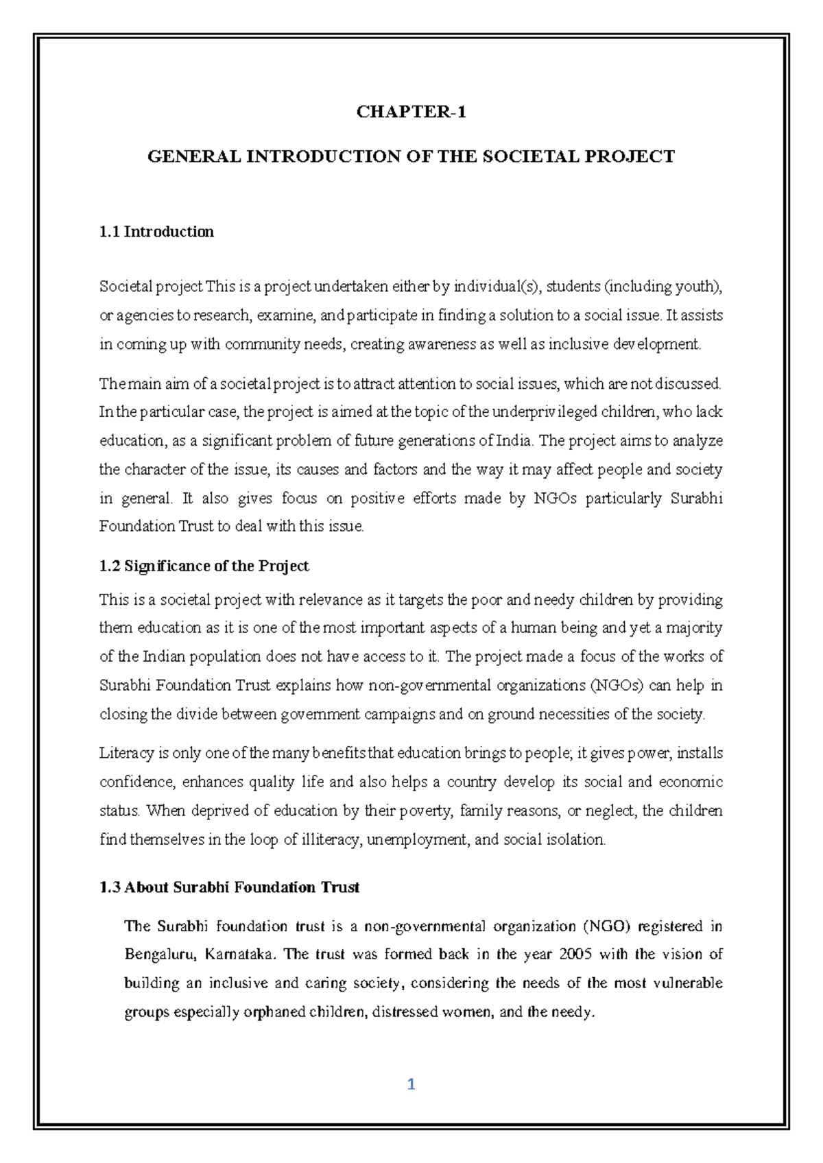 Societal Project Report: Addressing Education for Underprivileged ...