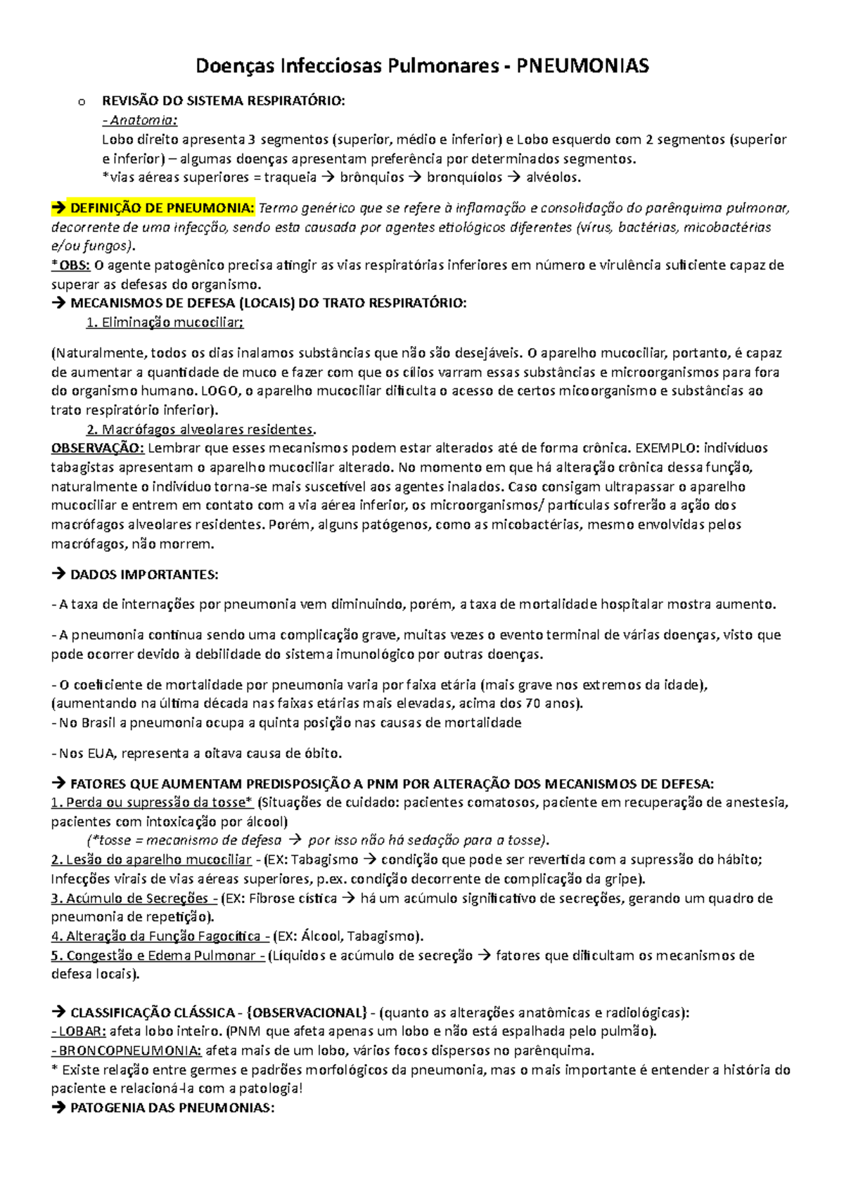 Pneumonias - Resumo da disciplina de Patologia Geral - Doenças ...