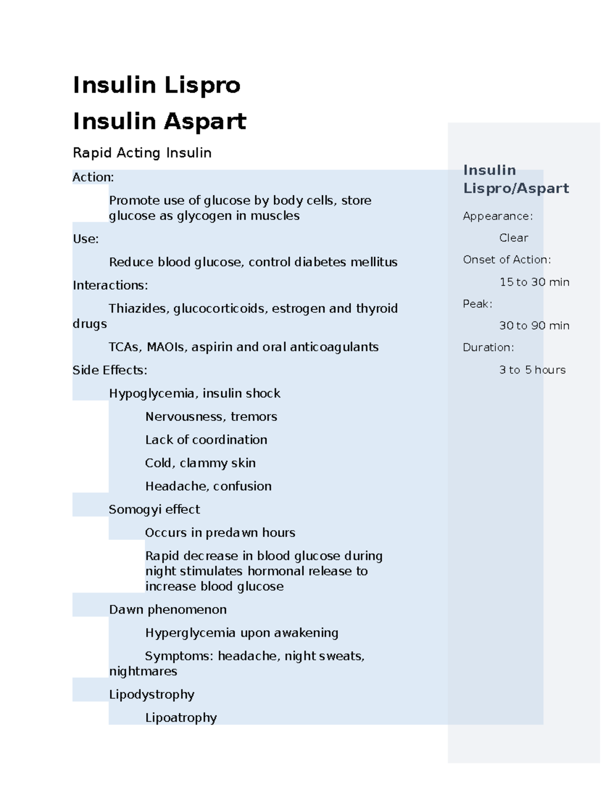 Antidiabetics exemplars nu220 - Insulin Lispro Insulin Aspart Rapid ...