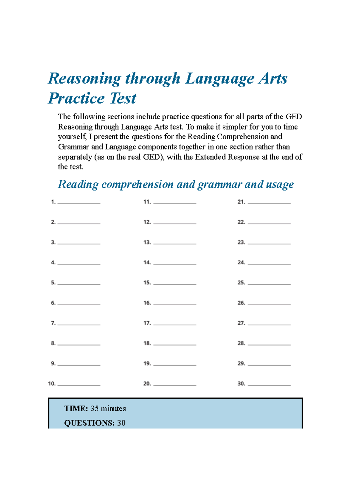RLA Practice Test 1: GED Reasoning through Language Arts - Studocu