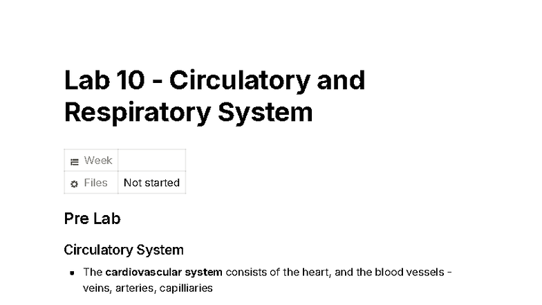 Lab 10: Overview of Circulatory & Respiratory Systems Functions - Studocu