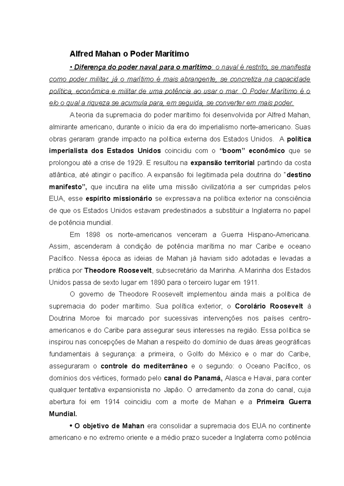 Teoria do Poder Marítimo de Alfred Mahan: Impactos e Legado - Studocu