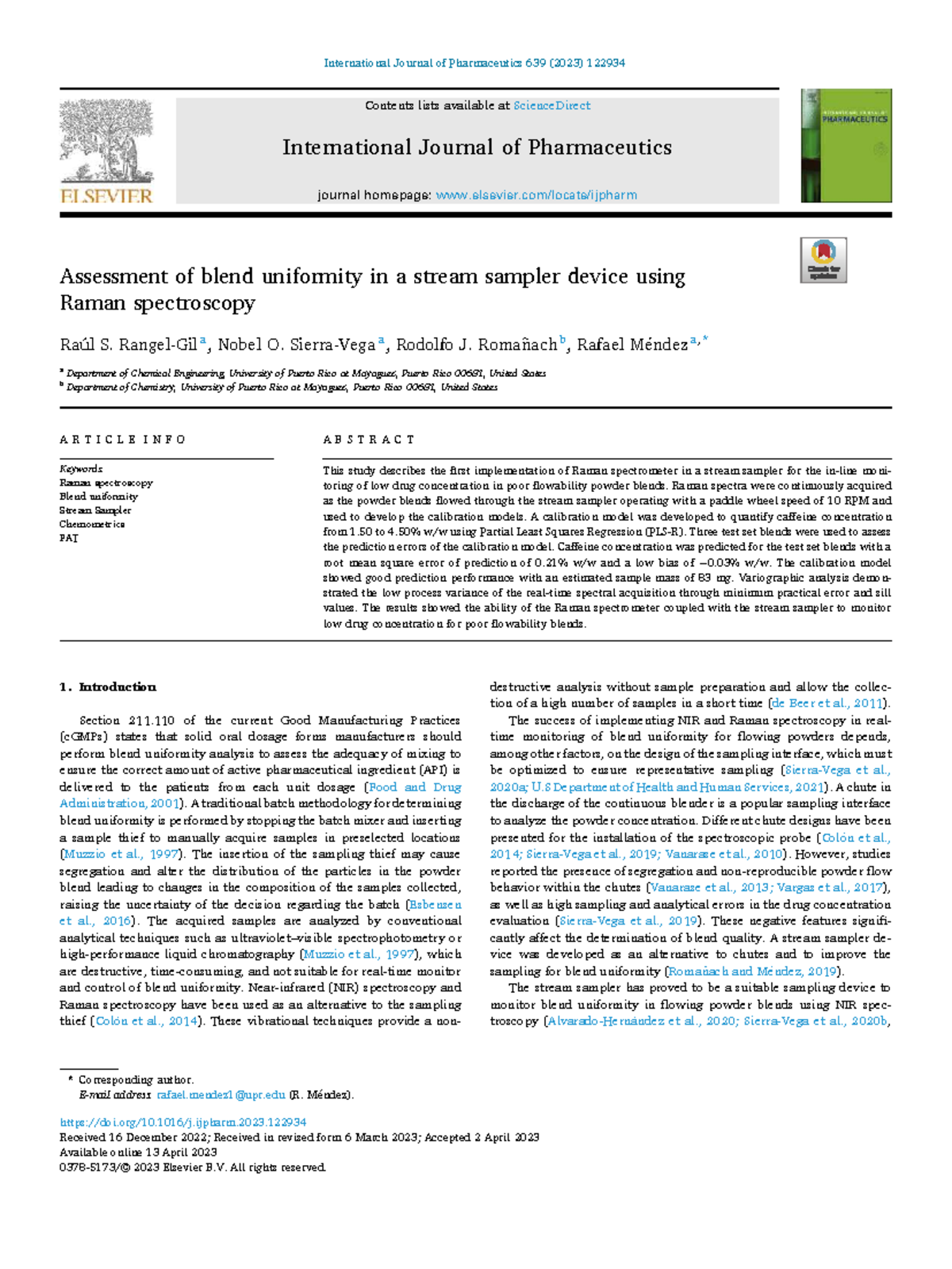 Assessment of Blend Uniformity in a Stream Sampler Device Using Raman ...