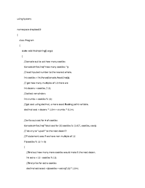 CISS 201 Drop Box 4 - Complete program.cs for dropbox 4 - using System ...