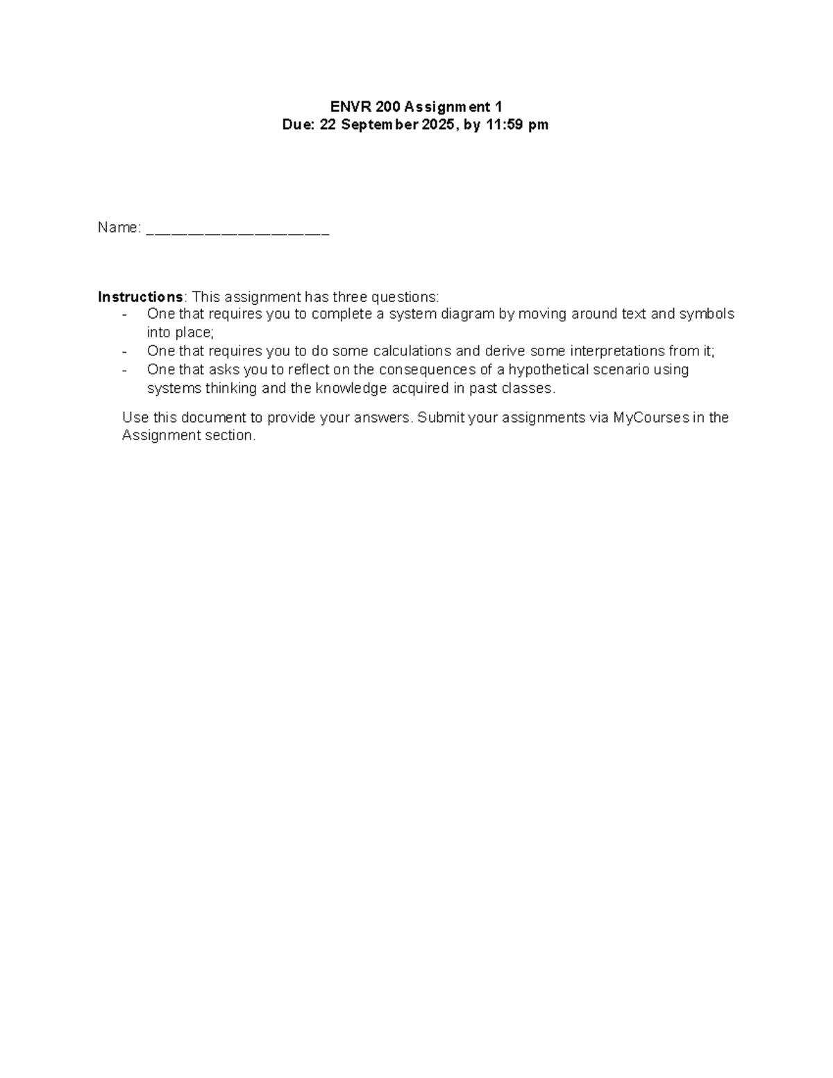 ENVR 200 Assignment 1: System Diagram & Reflection on Bees - Studocu